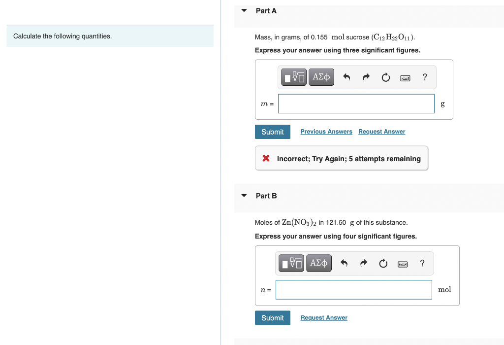 Solved Calculate the following quantities. Mass, in grams, | Chegg.com