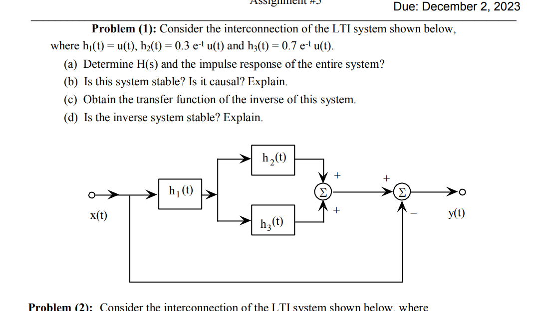 Solved Problem (1): Consider the interconnection of the LTI | Chegg.com