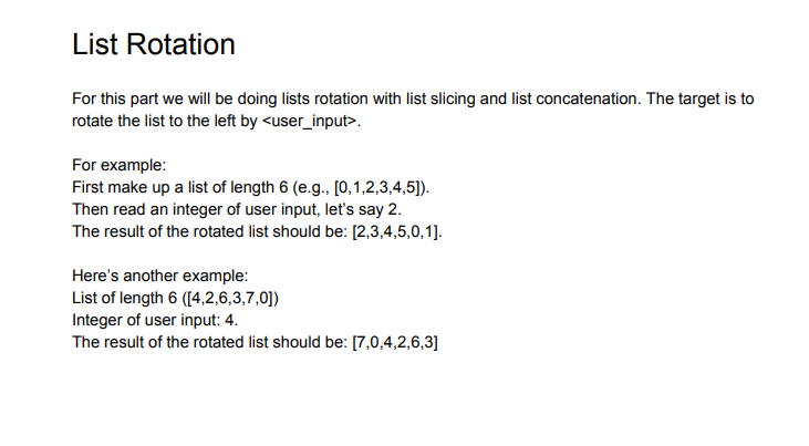 Solved List Rotation For this part we will be doing lists | Chegg.com