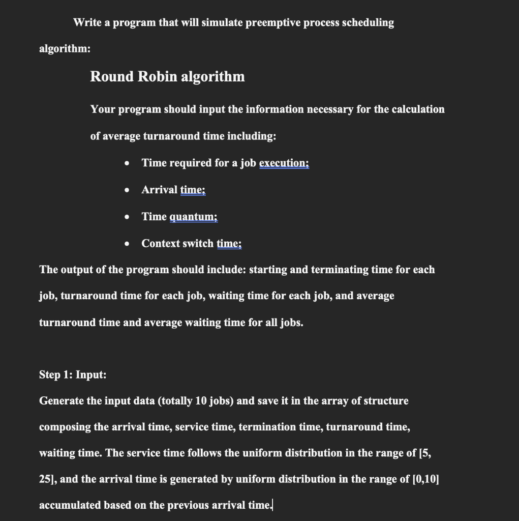 Solved Write a program that will simulate preemptive process | Chegg.com