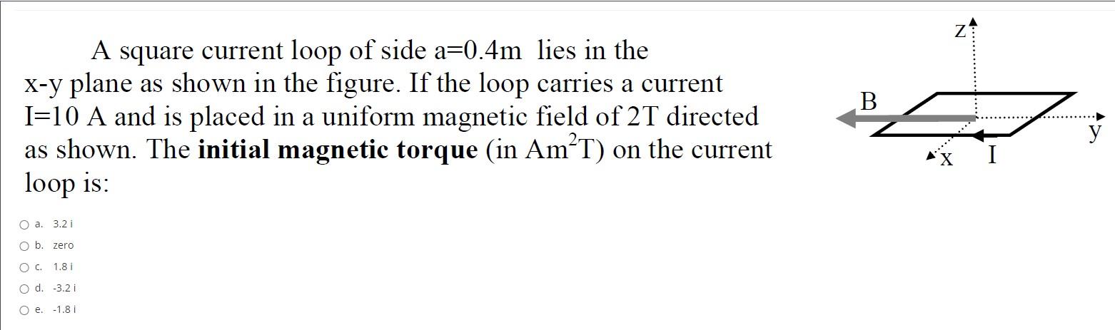 Solved Z B A square current loop of side a=0.4m lies in the | Chegg.com