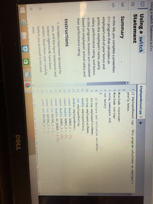 Solved Using a switch Statement in C++ Using a switch | Chegg.com
