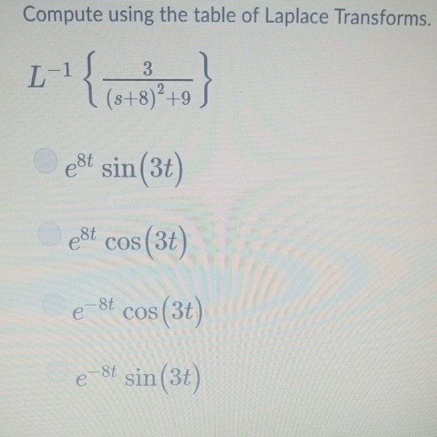 Solved Compute using the table of Laplace Transforms. L eSt | Chegg.com