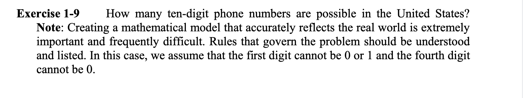 Solved Exercise 1-9 ﻿How many ten-digit phone numbers are | Chegg.com
