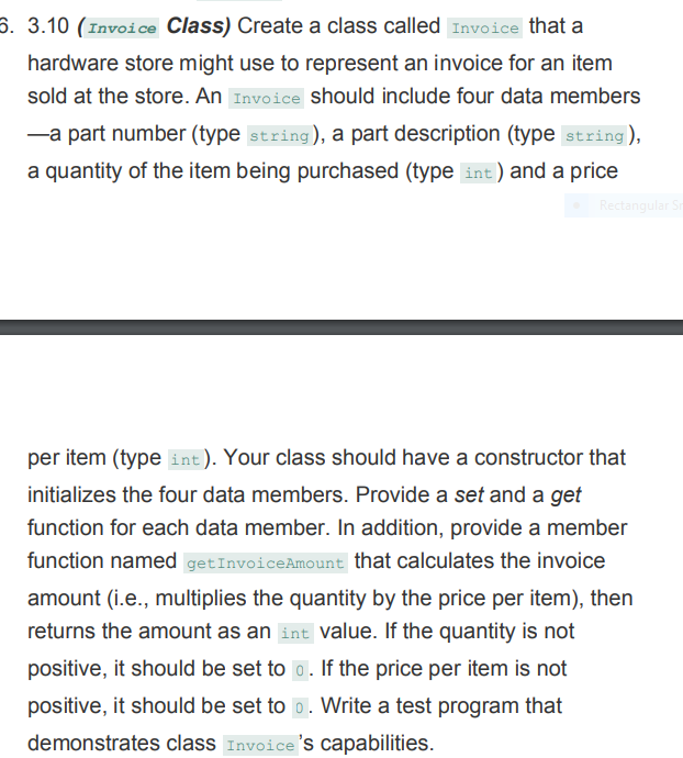 Solved 6 310 Invoice Class Create A Class Called Invoice 