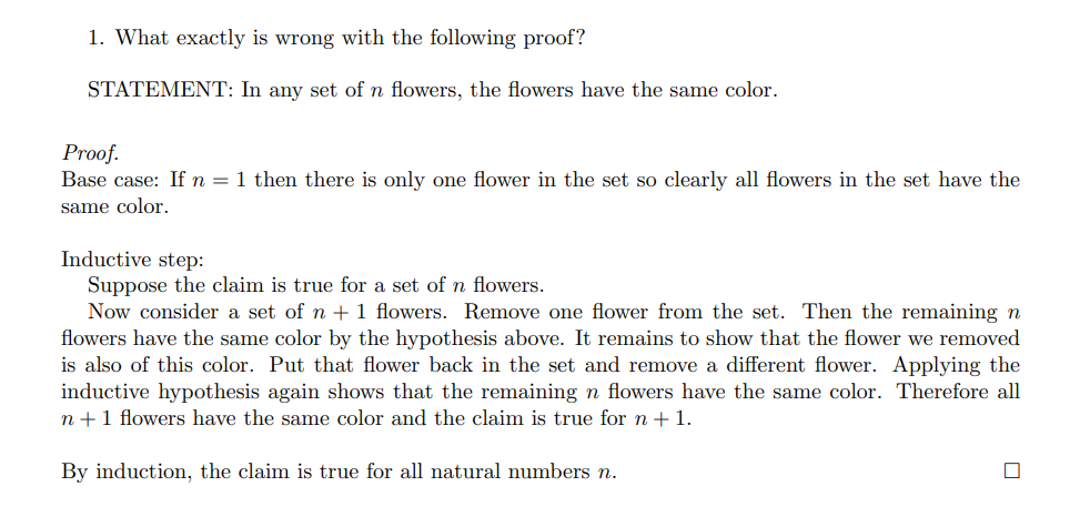 Solved 1. What exactly is wrong with the following proof? | Chegg.com