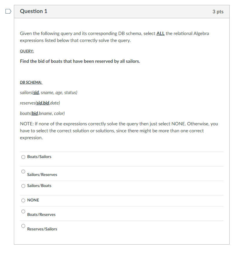 Solved Question 1 3 pts Given the following query and its | Chegg.com