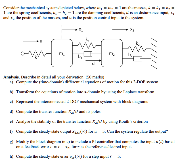 Consider the mechanical system depicted below, where | Chegg.com