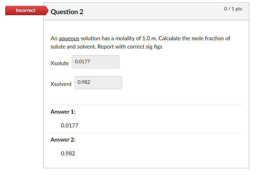 Solved Incorrect Question 2 An aqueous solution has a | Chegg.com