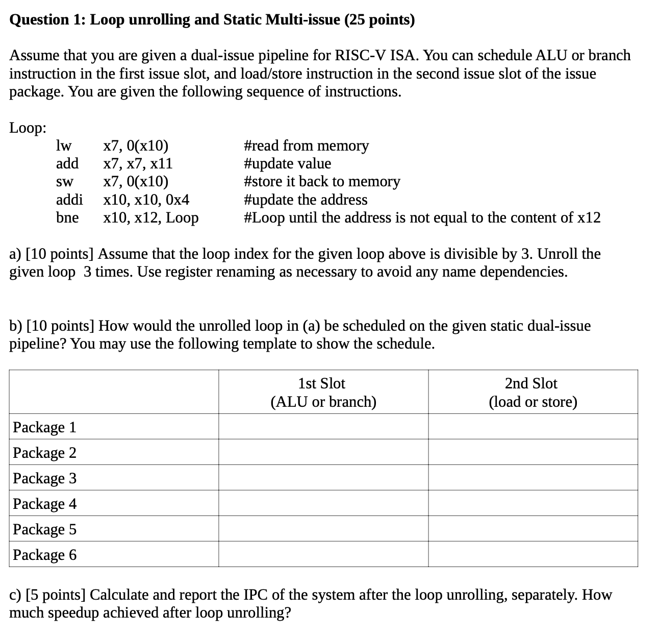 Solved Question 1 Loop Unrolling And Static Multi Issue 25