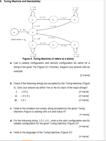 5. Turing Machine and Decidability: O-OR 11 -OL O RE | Chegg.com