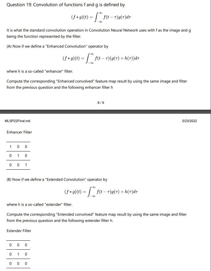 Solved Question 19: Convolution of functions f and g is | Chegg.com