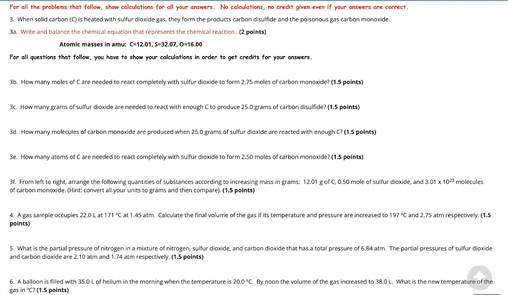 Solved For all the problems that follow, show calculations | Chegg.com