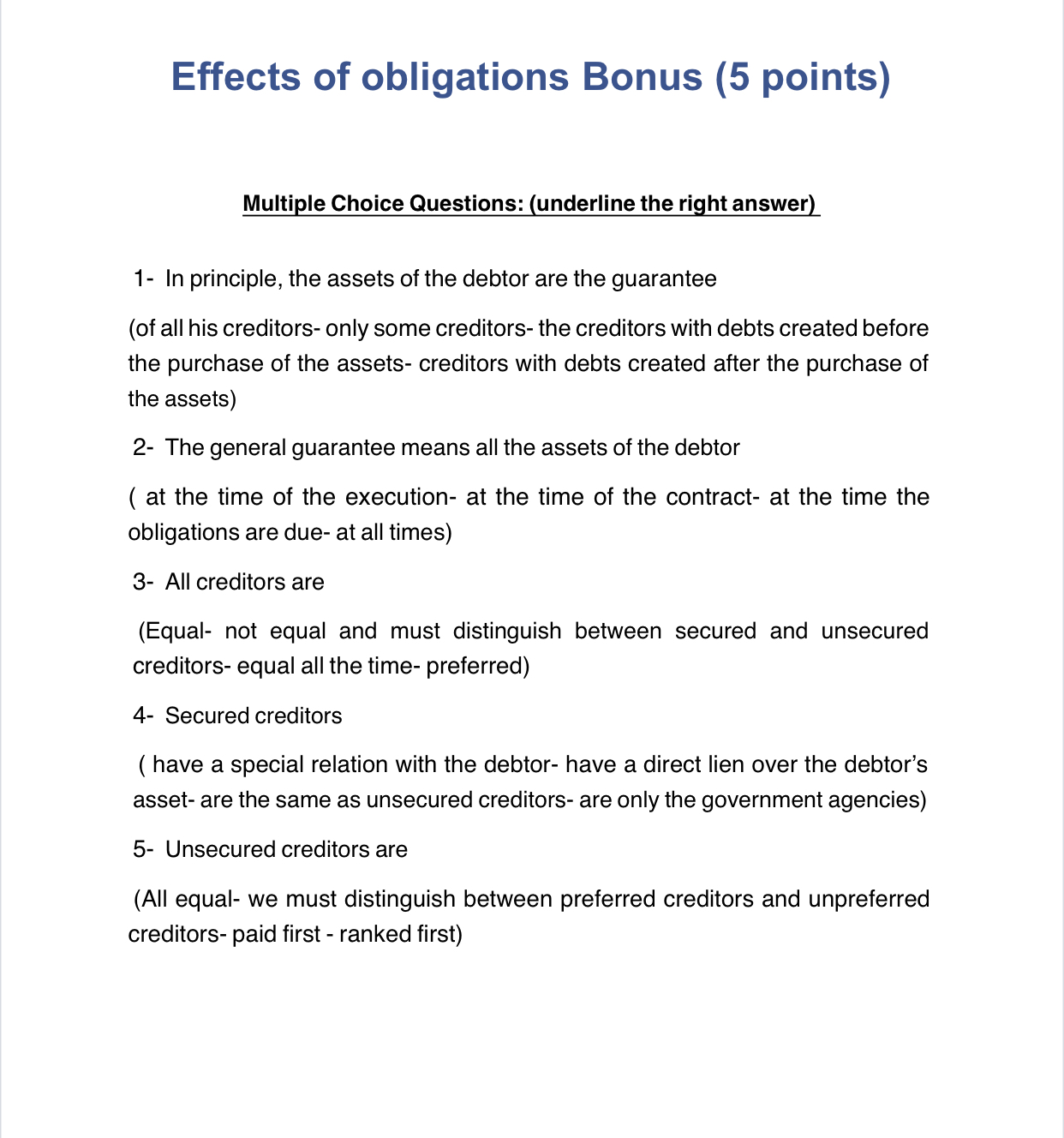 Effects of obligations Bonus (5 points) Multiple | Chegg.com