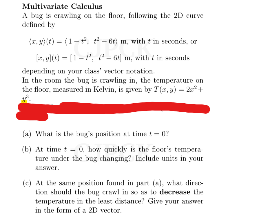 Solved Multivariate Calculus A bug is crawling on the floor, | Chegg.com