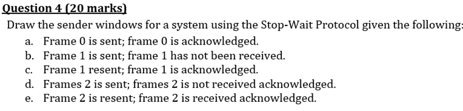 Solved Question 4 (20 ﻿marks)Draw the sender windows for a | Chegg.com