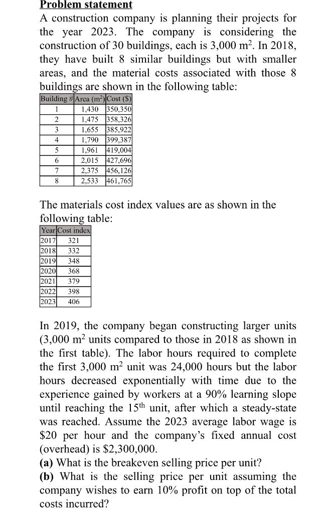 Solved Problem statement A construction company is planning | Chegg.com