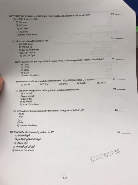 Solved 40)- 40) What is the pressure of a 3.00 L gas vessel | Chegg.com