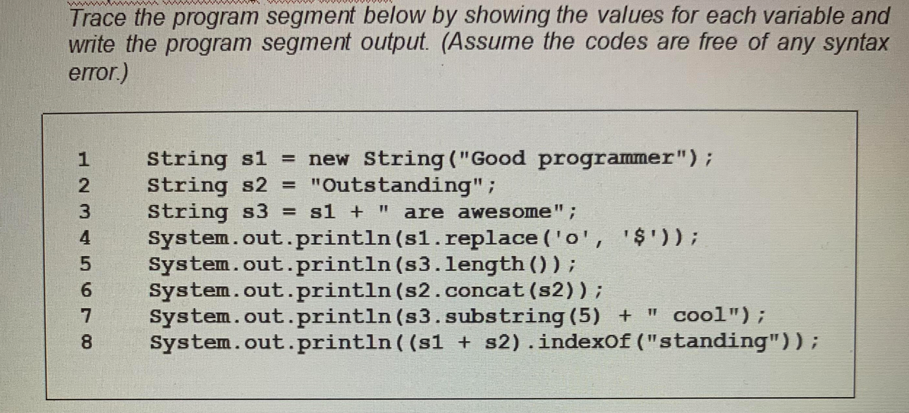 Solved Trace The Program Segment Below By Showing The Values 9043