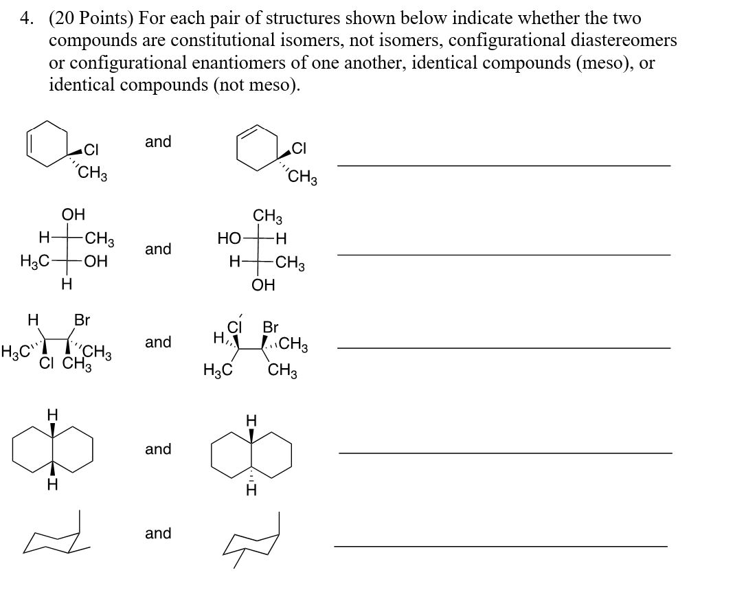 Solved 4. (20 Points) For each pair of structures shown | Chegg.com
