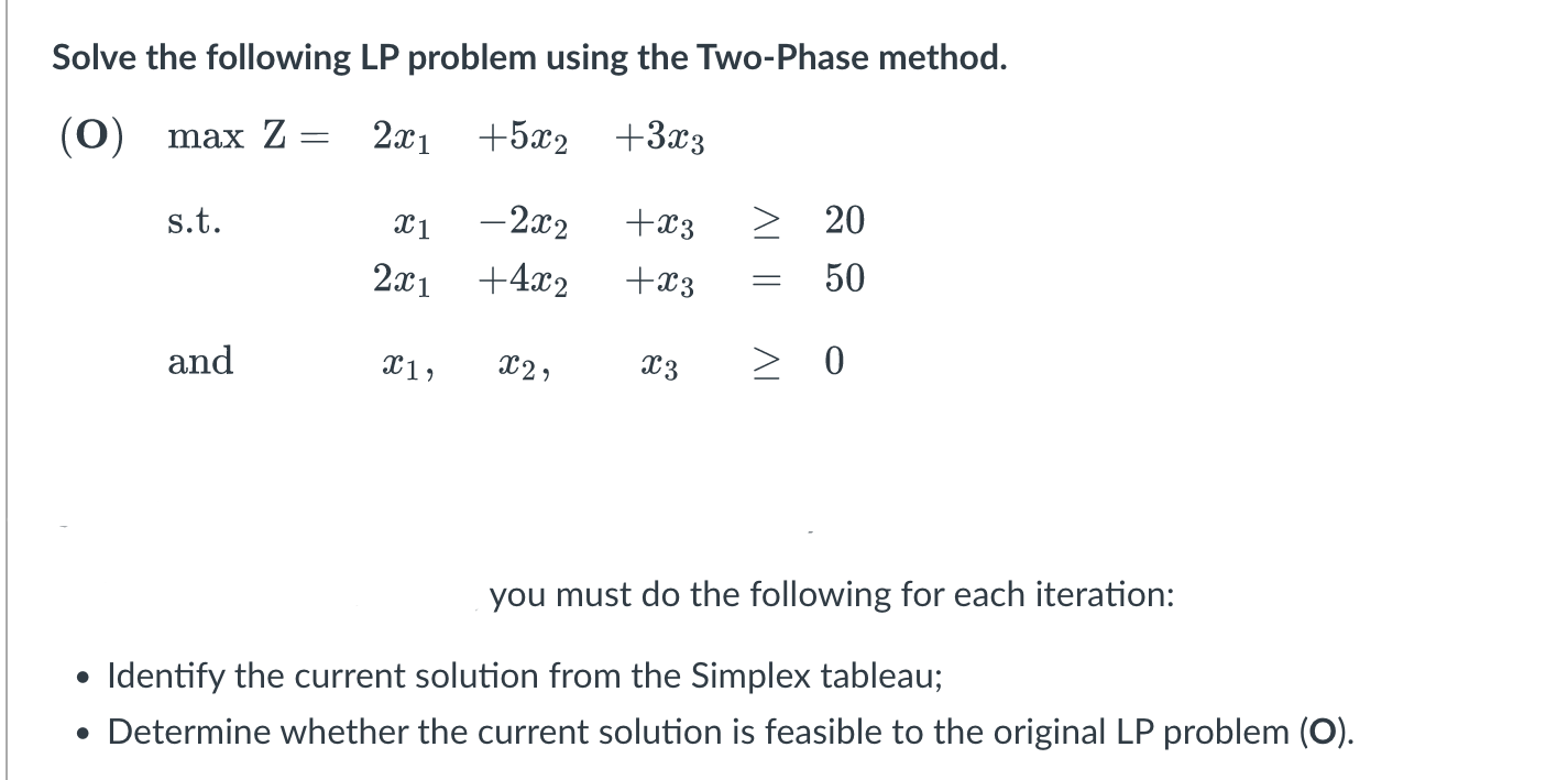 Solved Solve the following LP problem using the Two-Phase | Chegg.com