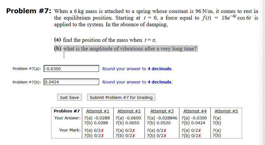 Solved Problem #7: When a 6 kg ﻿mass is ﻿attached to ﻿a | Chegg.com