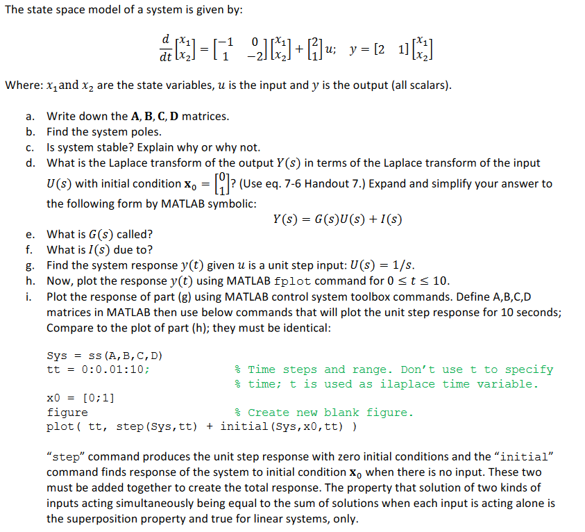 Solved The state space model of a system is given by: d rx, | Chegg.com