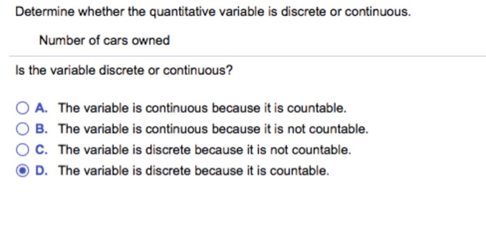 Solved Determine whether the quantitative variable is | Chegg.com