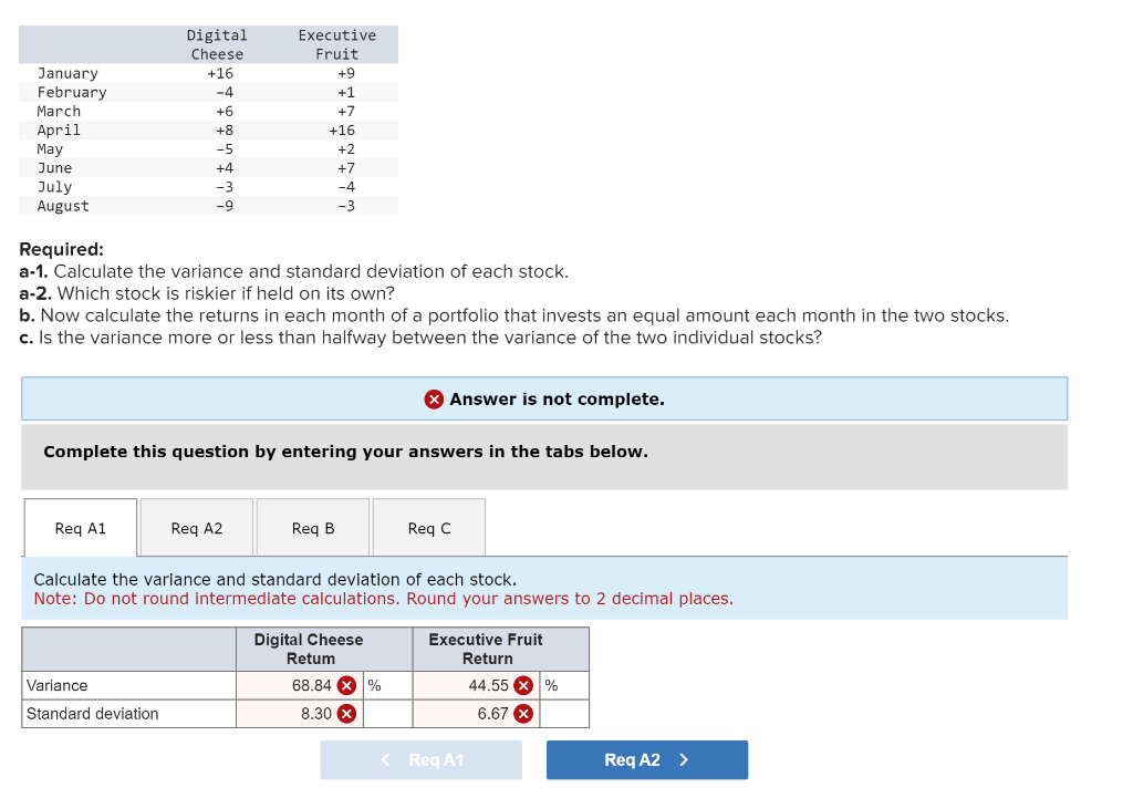 Solved Required: a-1. Calculate the variance and standard | Chegg.com