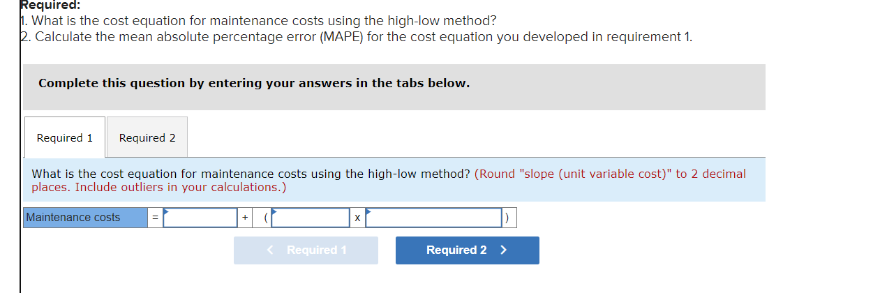Solved What is the cost equation for maintenance costs using | Chegg.com