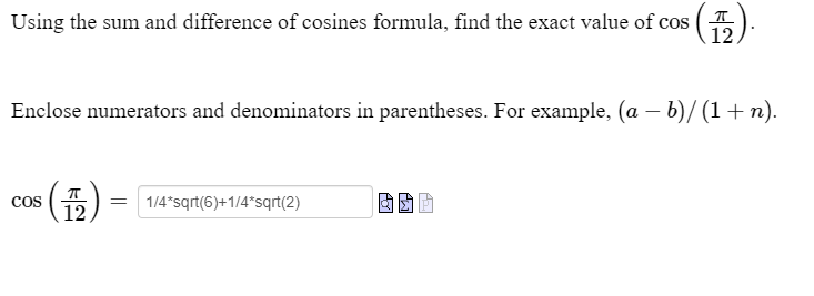 Solved Using the sum and difference of cosines formula, find | Chegg.com