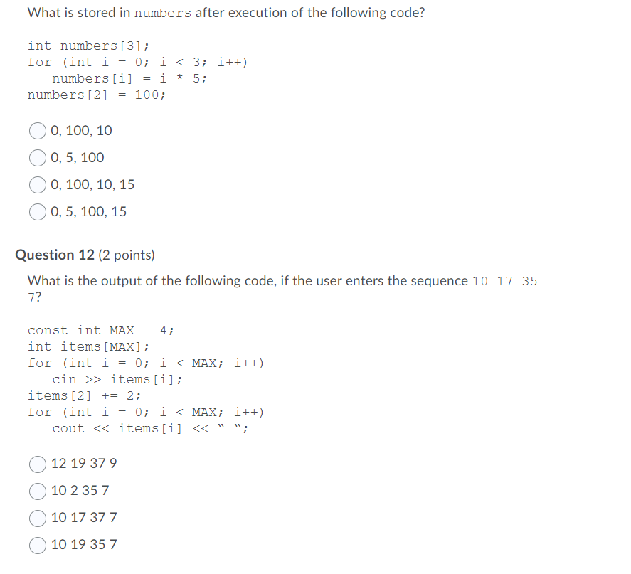 Solved What is stored in numbers after execution of the | Chegg.com