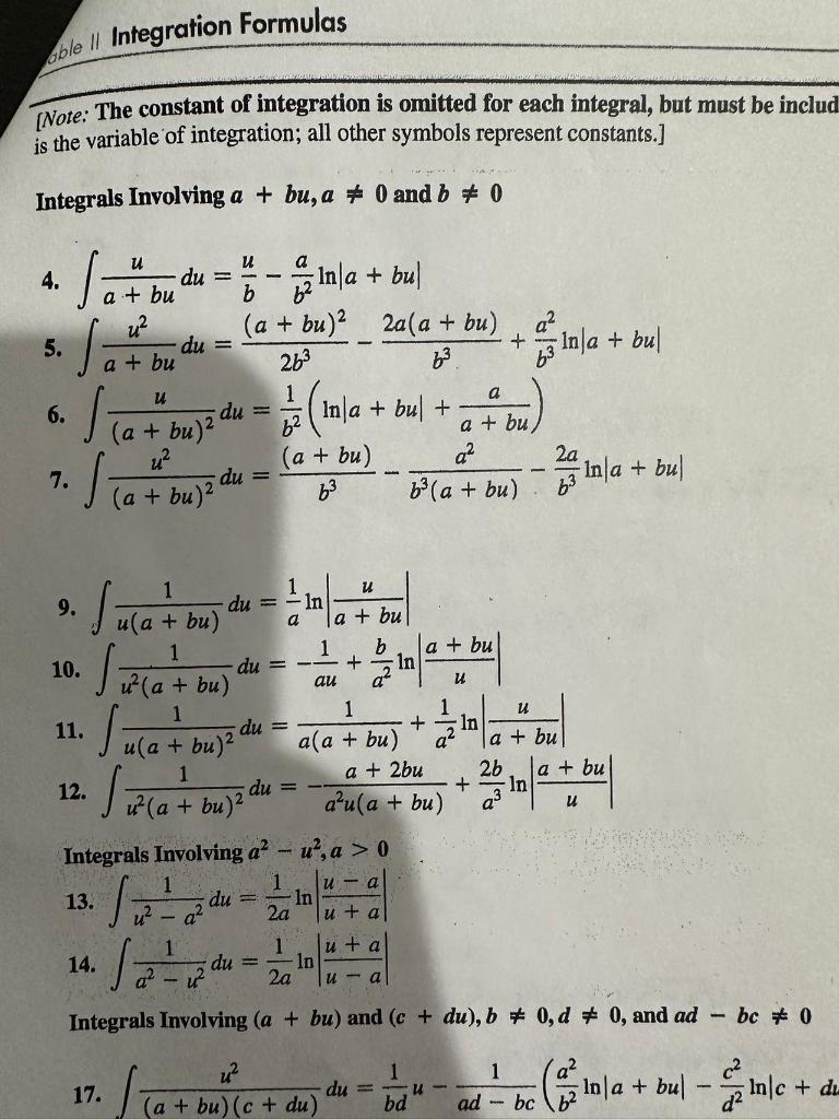 Solved 6. [10] Use the table of integrals to evaluate: | Chegg.com