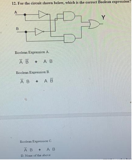 Solved 12. For the circuit shown below, which is the correct | Chegg.com