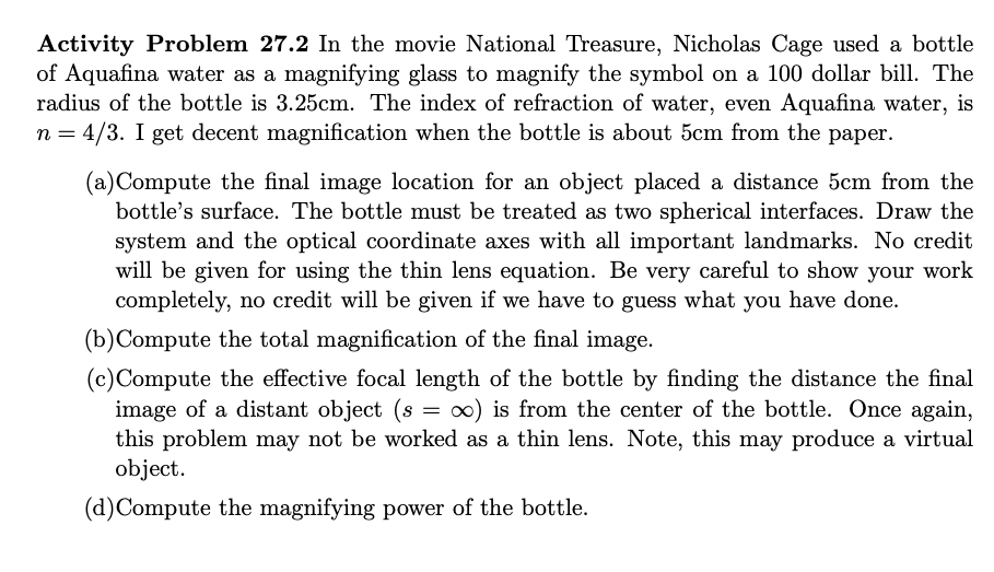 Solved Activity Problem 27.2 In the movie National Treasure, | Chegg.com