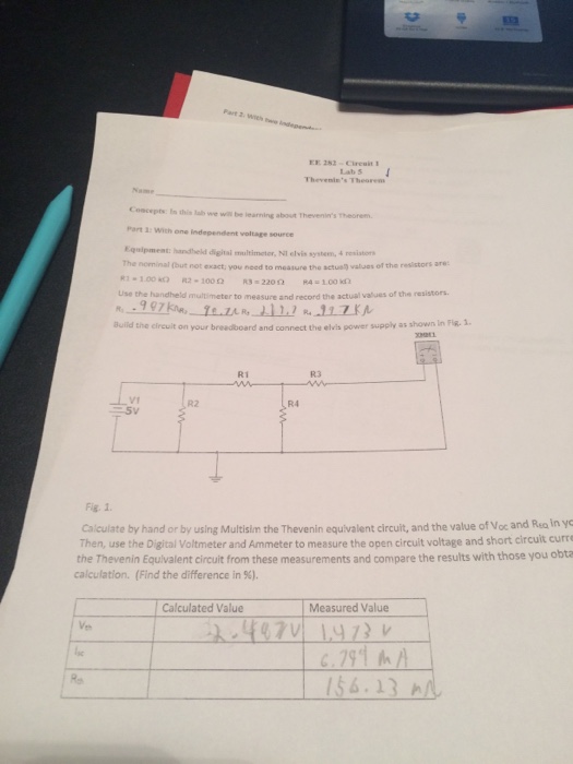 Solved EE 282 - Circuit I Pre-Lab 6 Name Austi Wllisn | Chegg.com