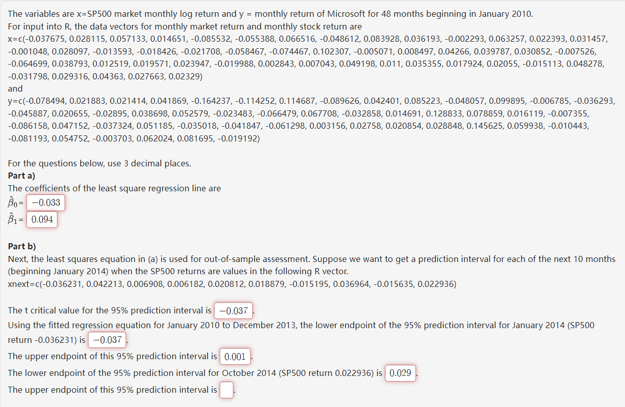 Solved The variables are x=SP500 market monthly log return | Chegg.com