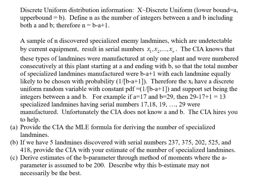 Solved Discrete Uniform distribution information: X-Discrete | Chegg.com
