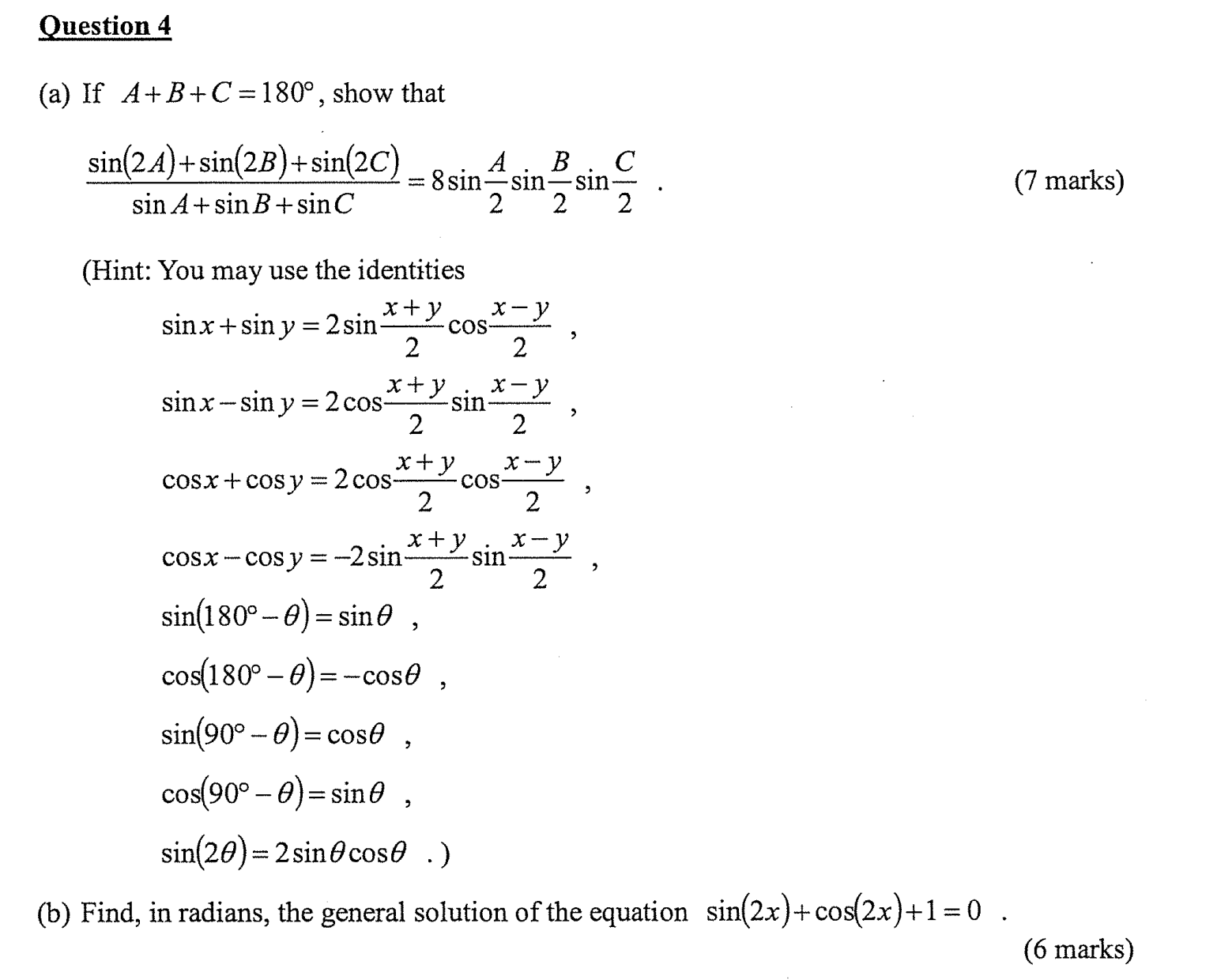 Solved (a) If A+B+C=180∘, show that | Chegg.com