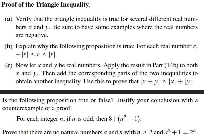 Solved Proof of the Triangle Inequality. (a) Verify that the | Chegg.com