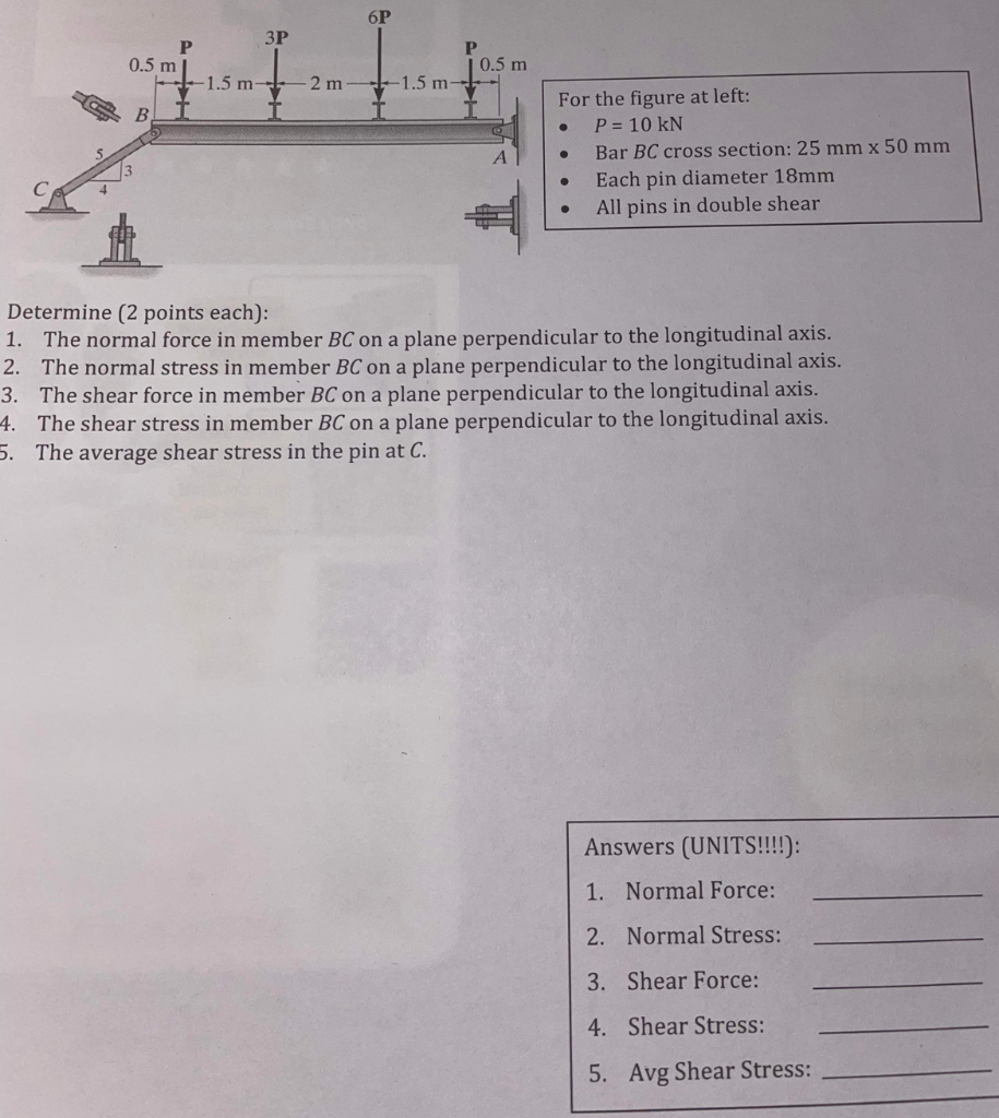 Solved For the figure at left: - P=10kN - Bar BC cross | Chegg.com