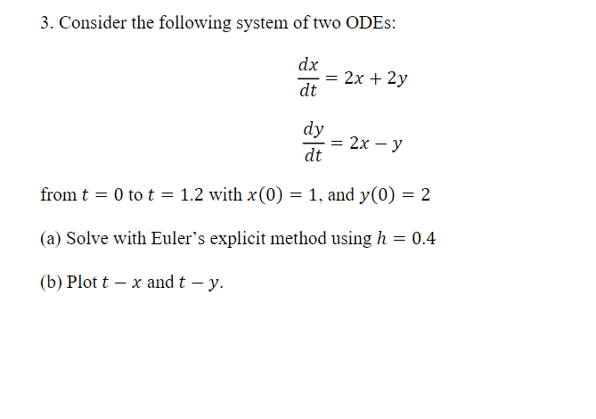 Solved 3. Consider the following system of two ODEs: | Chegg.com