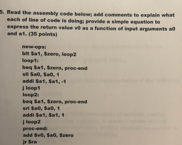 Solved 5. Read the assembly code below; add comments to | Chegg.com
