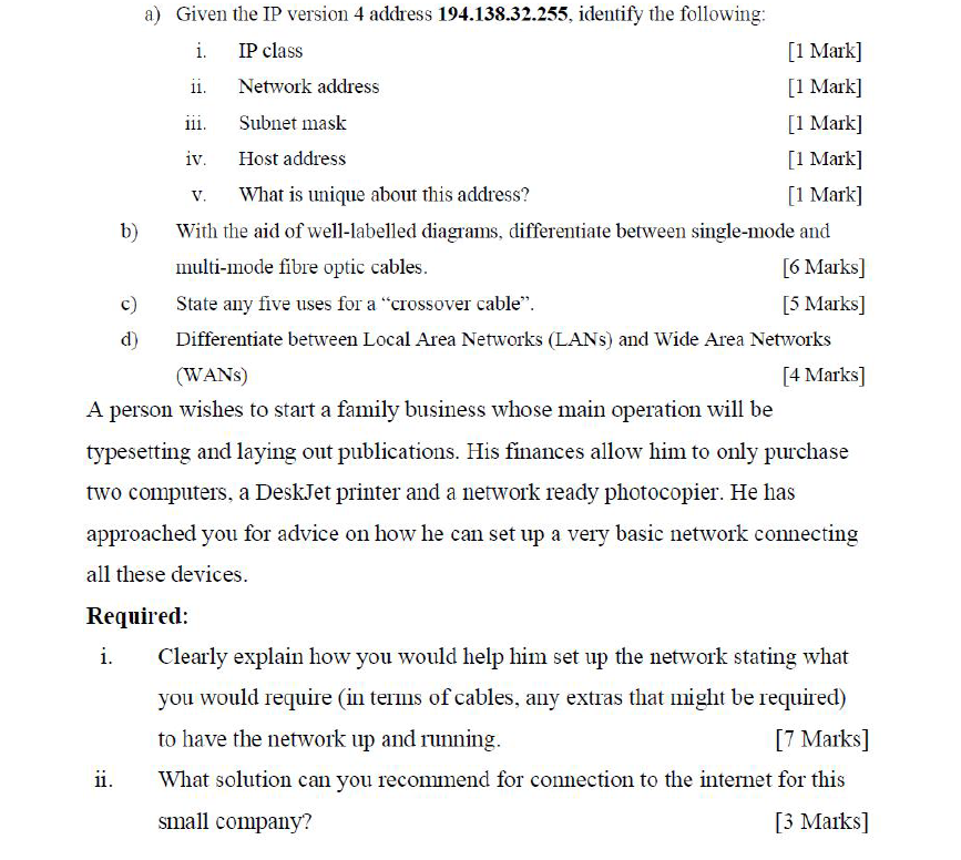 a) ﻿Given the IP version 4 ﻿address | Chegg.com