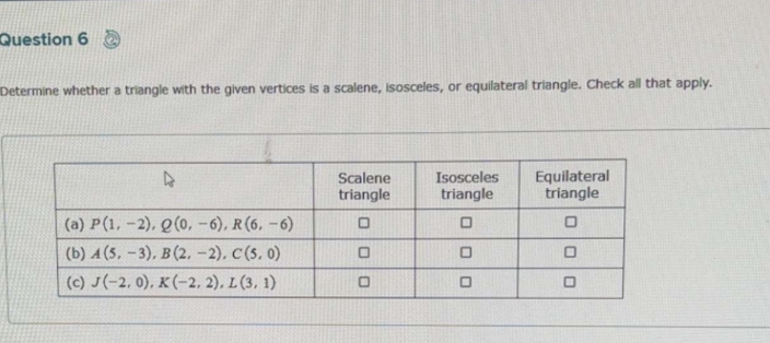 Solved ietermine whether a triangle with the given vertices | Chegg.com