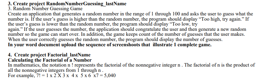 Solved Create project RandomNumberGuessing_lastNameRandom | Chegg.com