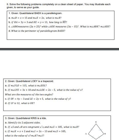 Solved II. Solve the following problems completely on a | Chegg.com