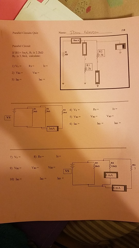 Solved Parallel Circuits Quiz Name: 1 Scoc Halverson SA | Chegg.com