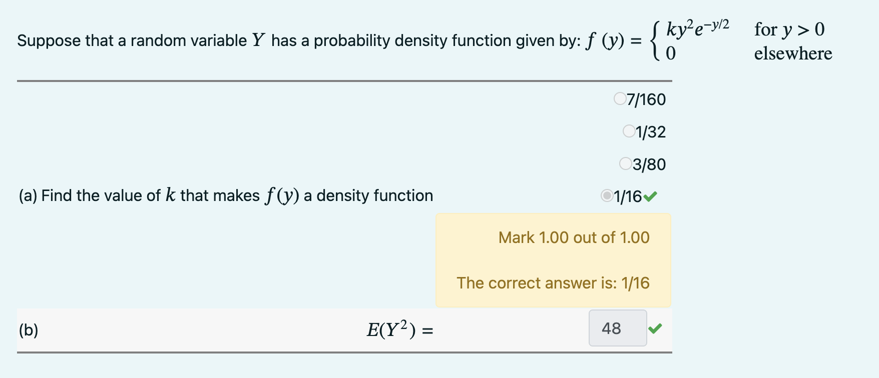 Solved Suppose that a random variable Y has a probability | Chegg.com