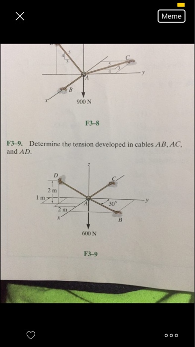 Solved Determine the tension developed in cables AB, AC, and | Chegg.com